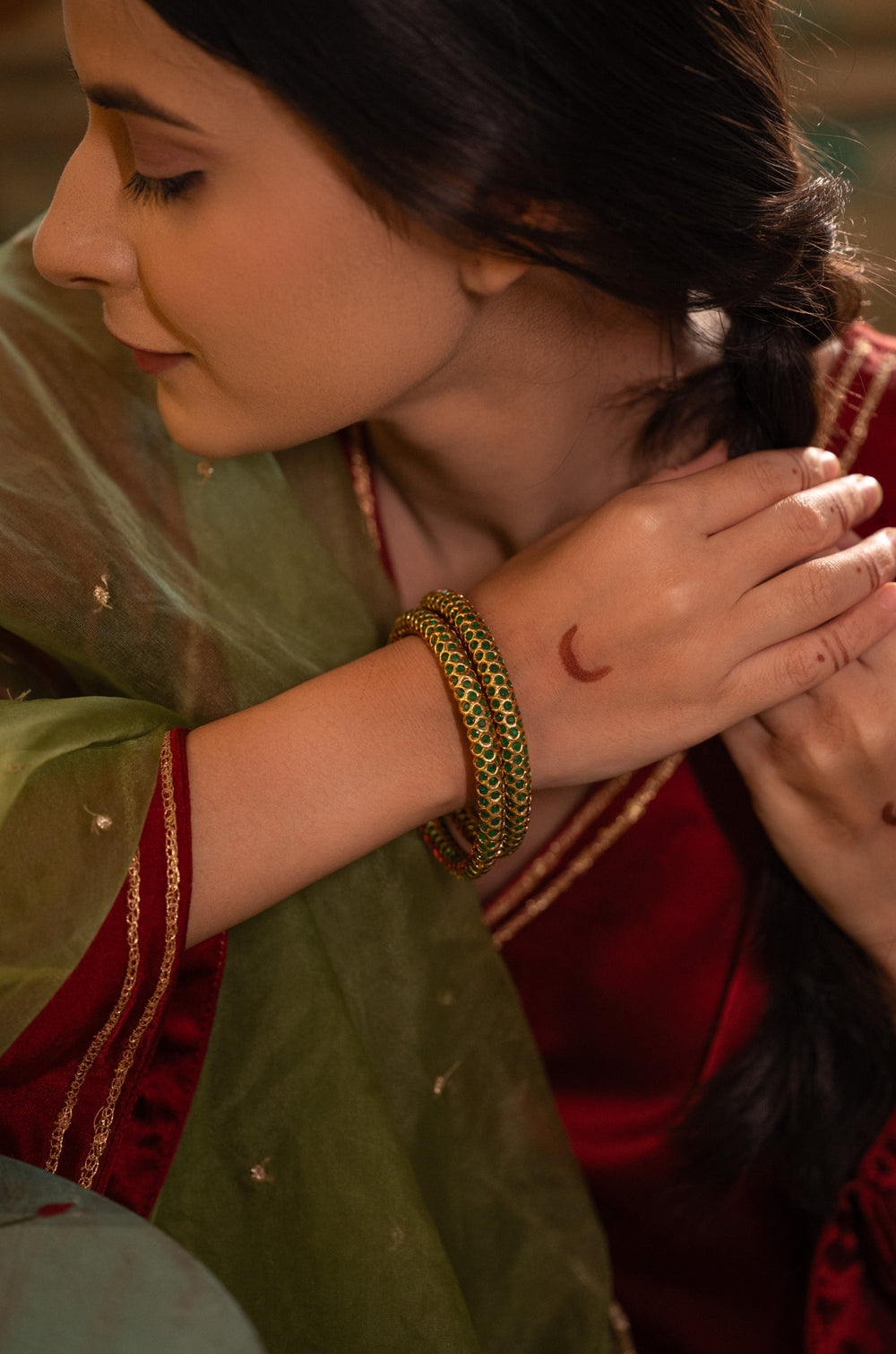 Uthami Green Jadau Bangles - Set of 2