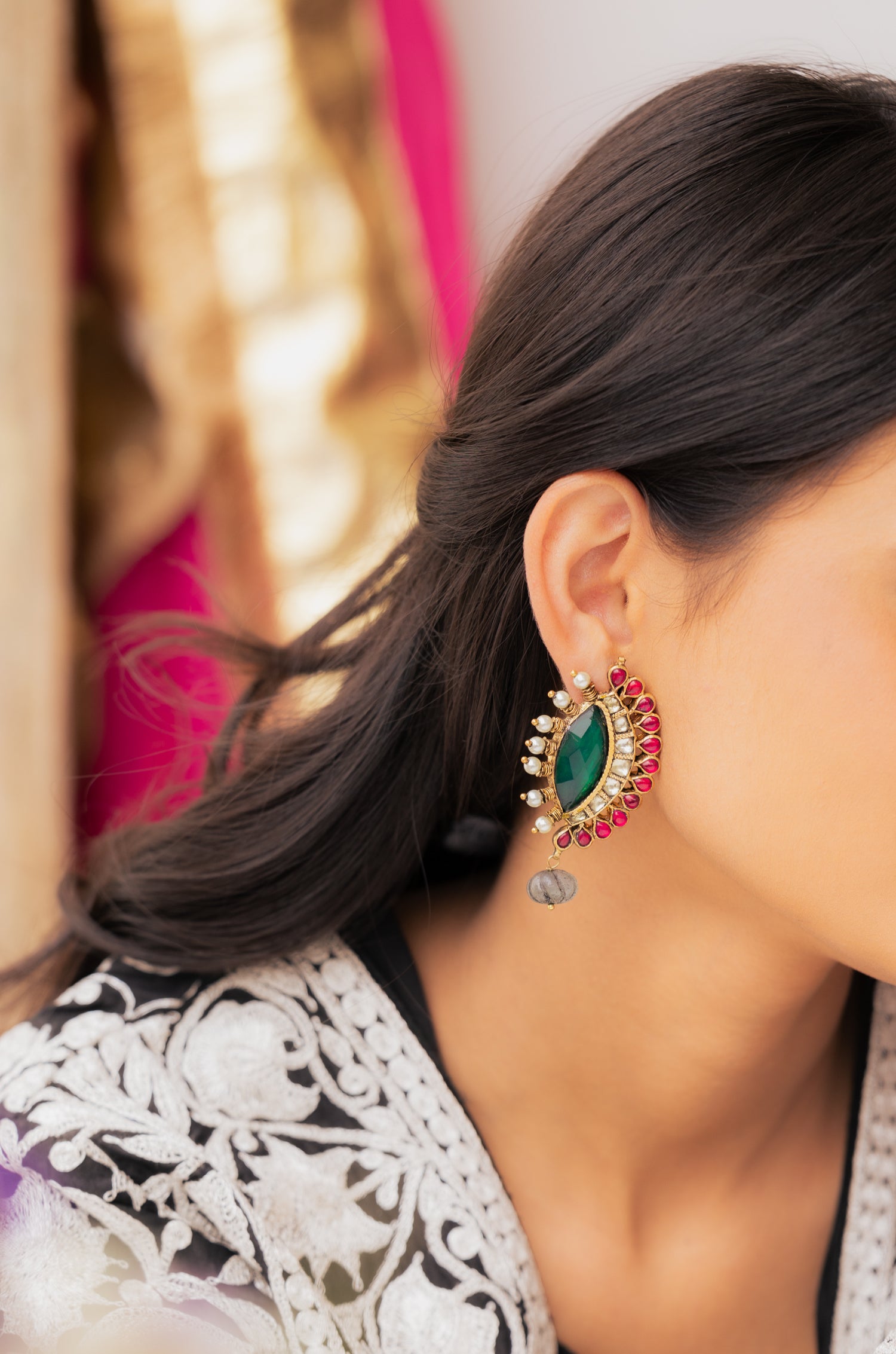 Amira Green Kundan Earrings